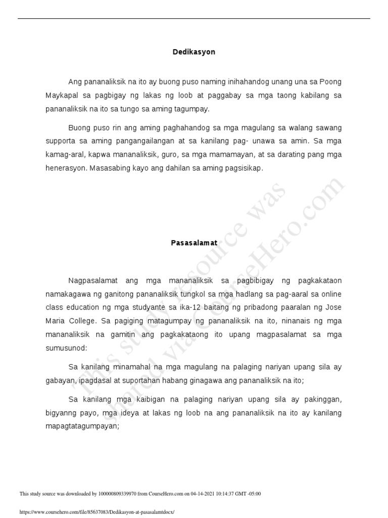 Dedikasyon at Pasasalamt | PDF