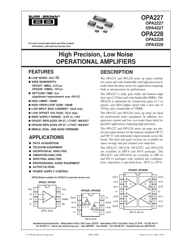 OPA227 OPA228: Features Description | PDF | Operational Amplifier ...