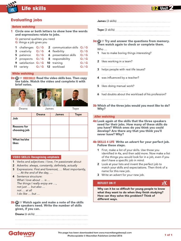 B2 UNIT 2 Life Skills Video Worksheet | PDF | Morphology | Linguistic ...