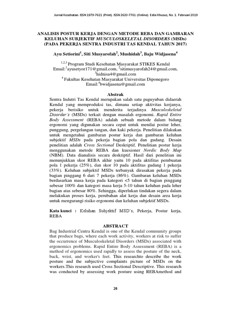 Analisis Postur Kerja Dengan Metode Reba Dan Gambaran | PDF