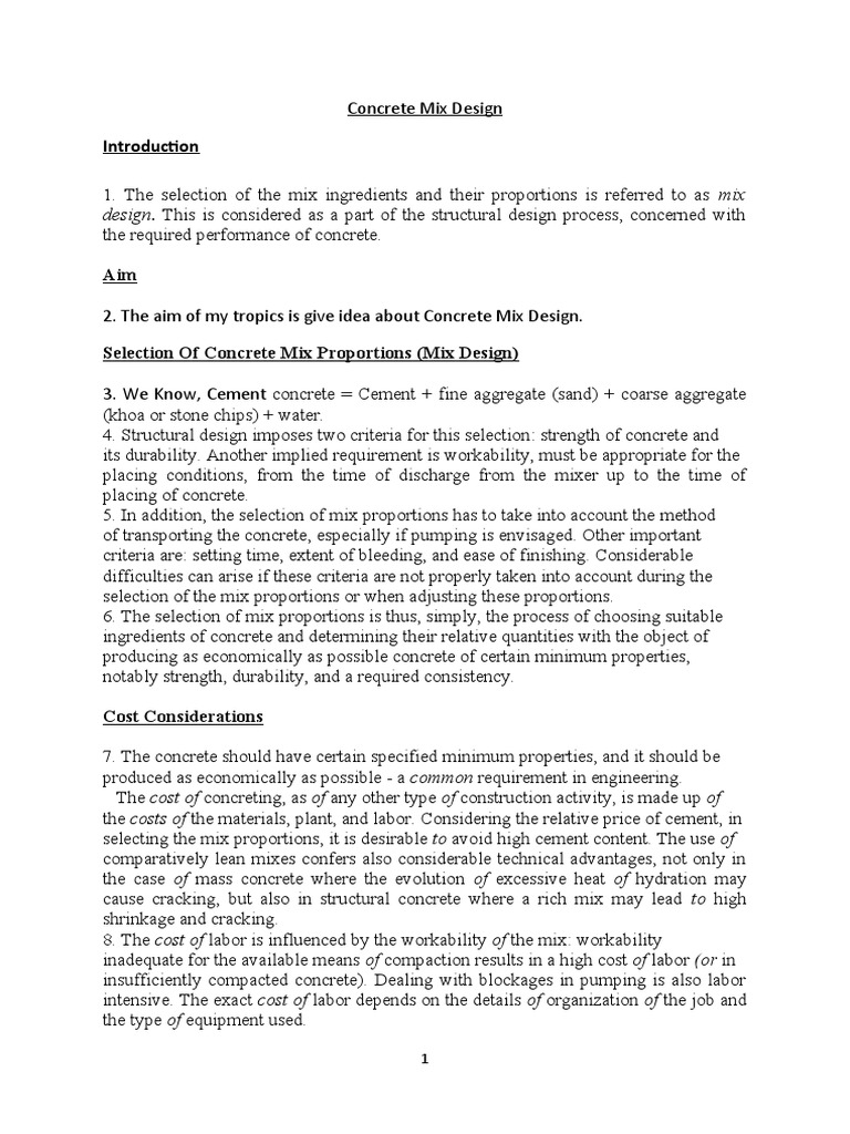 Concrete Mix Design | PDF | Concrete | Cement