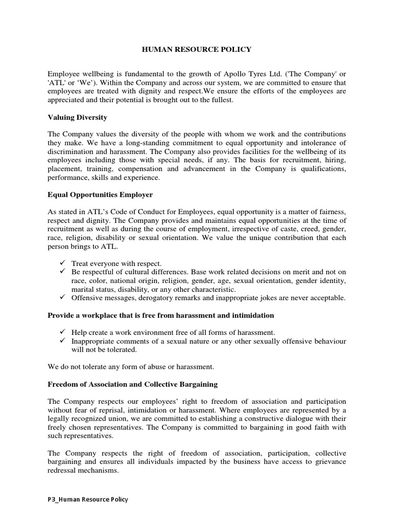 Human Resource Policy | PDF | Harassment | Employment