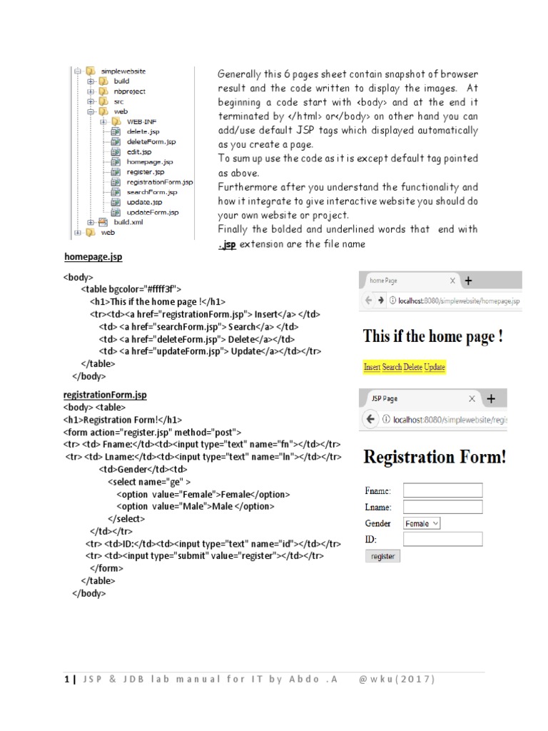 .JSP Extension Are The File Name Homepage - JSP: JSP & JDB Lab Manual For IT by Abdo .A at W K U ...