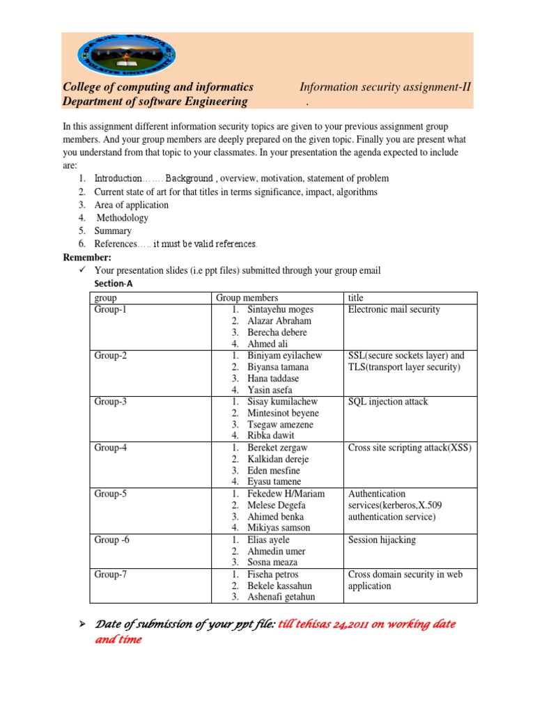 College Of Computing And Informatics Information Security Assignment Ii Department Of Software