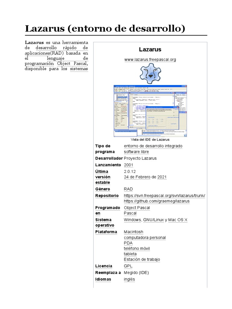 Introducción al Entorno de Desarrollo Lazarus | PDF | Entorno de desarrollo integrado | Software ...