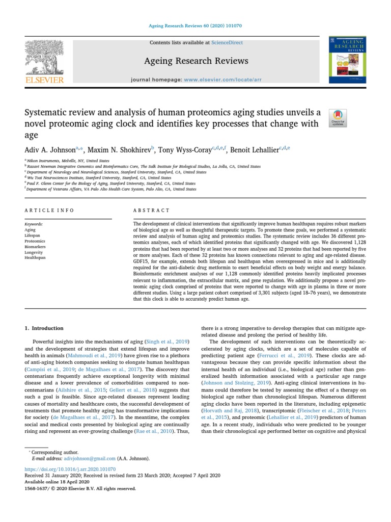 Ageing Research Reviews: A B C D e F C D e | PDF | Proteomics | Ageing