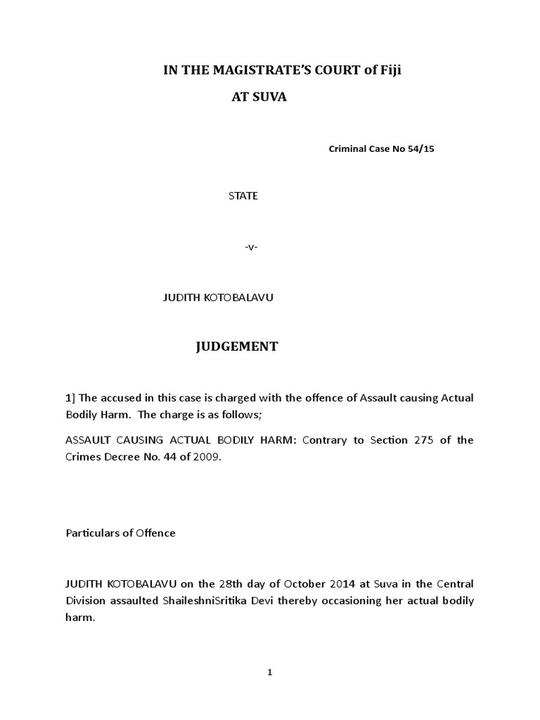 In The Magistrate'S Court of Fiji at Suva: Criminal Case No 54/15 | PDF ...