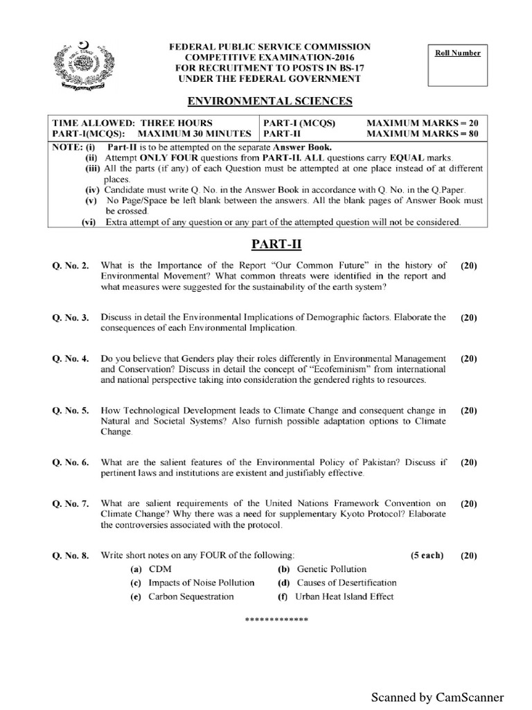 Environmental Science Past Papers | PDF