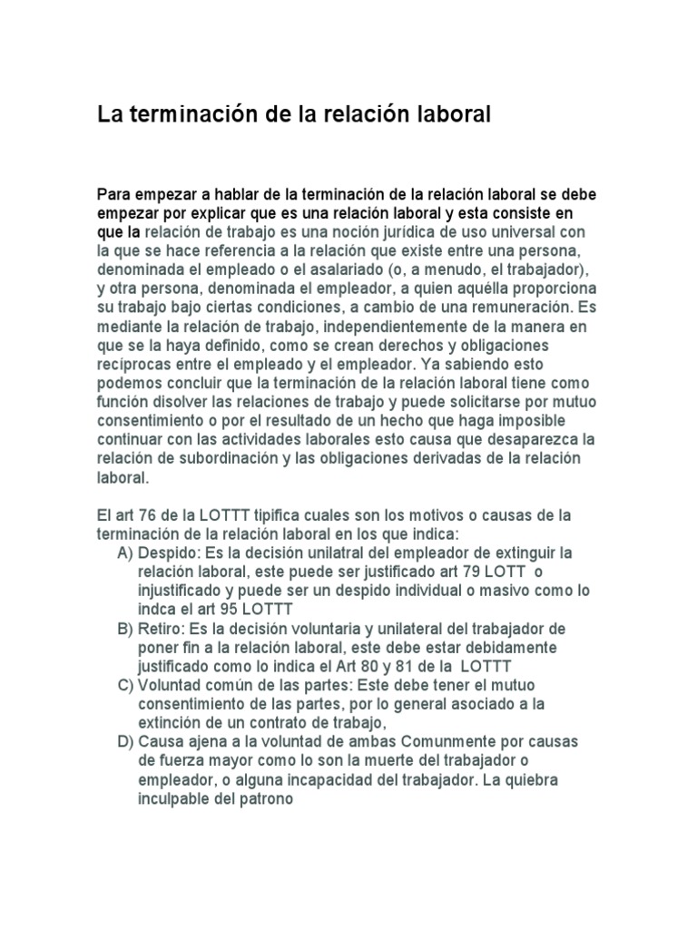 La Terminación de La Relación Laboral | PDF | Derecho laboral | Salario