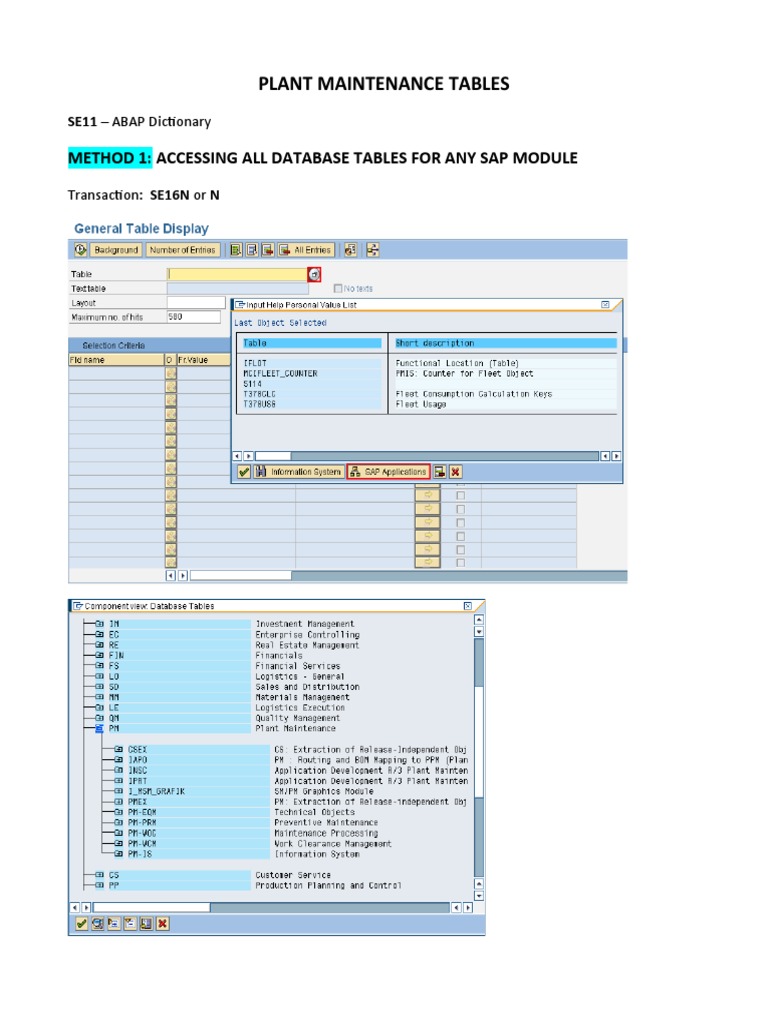 Plant Maintenance Tables: Method 1: Accessing All Database Tables For ...