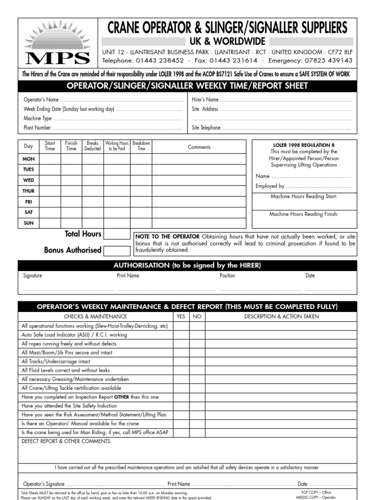Time Sheets Crane | PDF | Crane (Machine) | Business