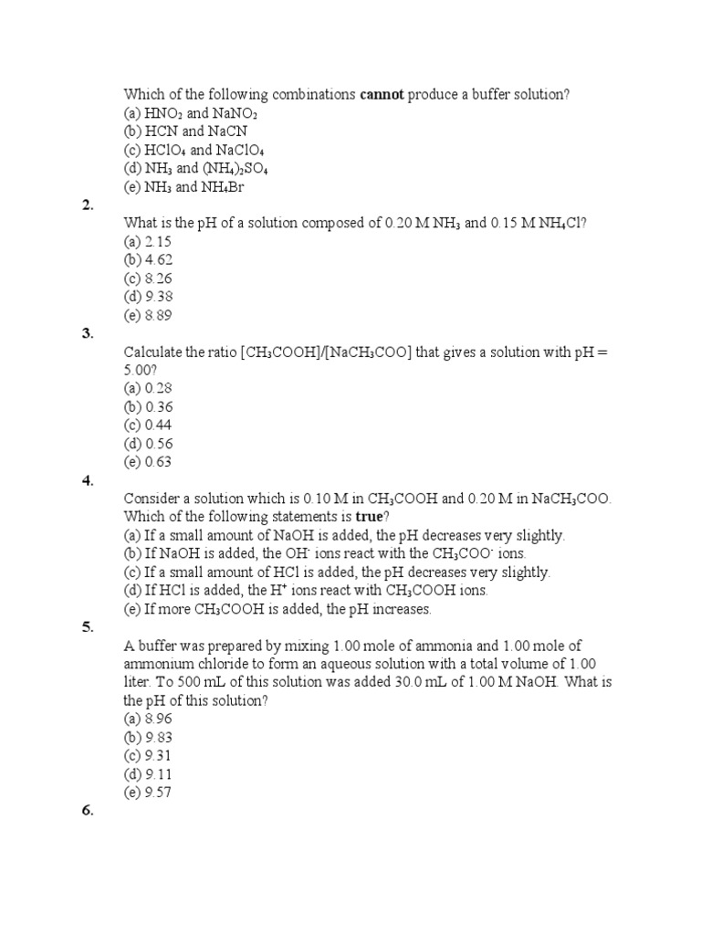 Bchem Buffers..Practice Qstns | PDF | Acid | Ammonium