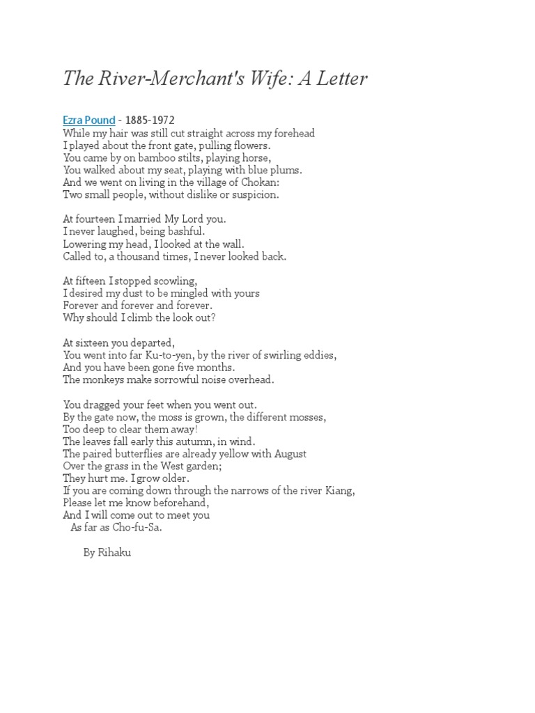 The River-Merchant's Wife: A Letter: Ezra Pound | PDF | Nature