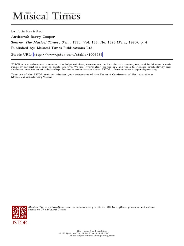 Barry Cooper - La Folia | PDF | Classical Music | Musical Compositions