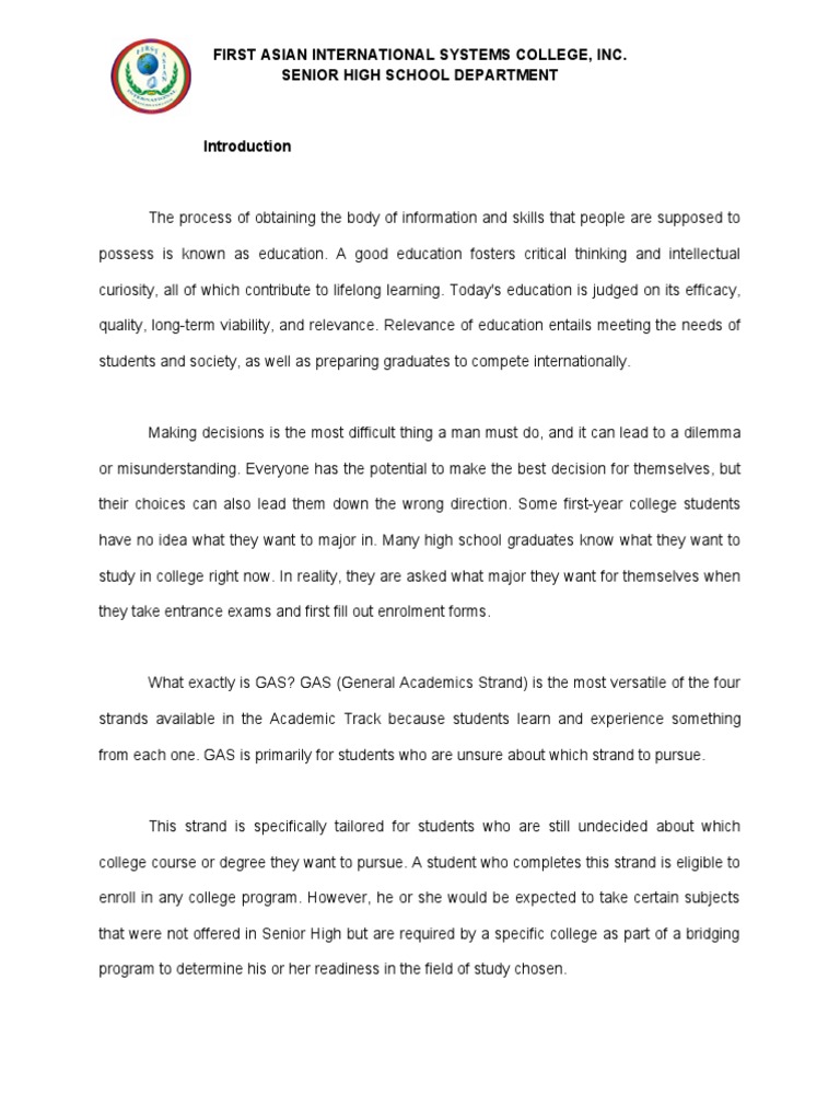 General Academic Strand Research Chapter 1 | PDF | Students | College