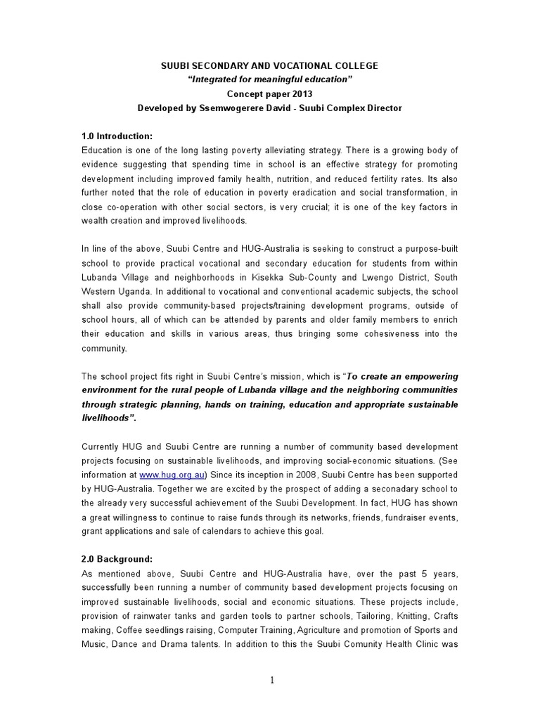 Suubi Vocational School Proposal | PDF | Vocational Education | Schools