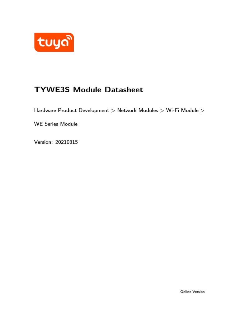 TYWE3S Module Datasheet - Tuya Smart - Documentation | PDF | Wi Fi | Radio