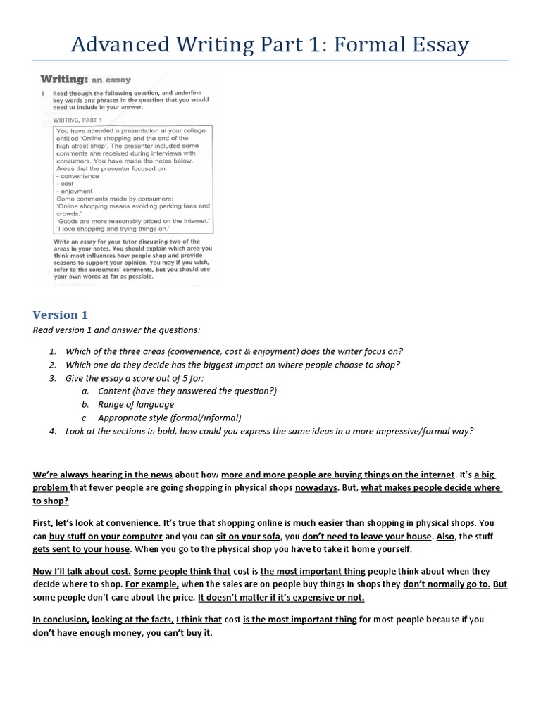 Advanced Writing Part 1: Formal Essay | PDF | Essays | Retail
