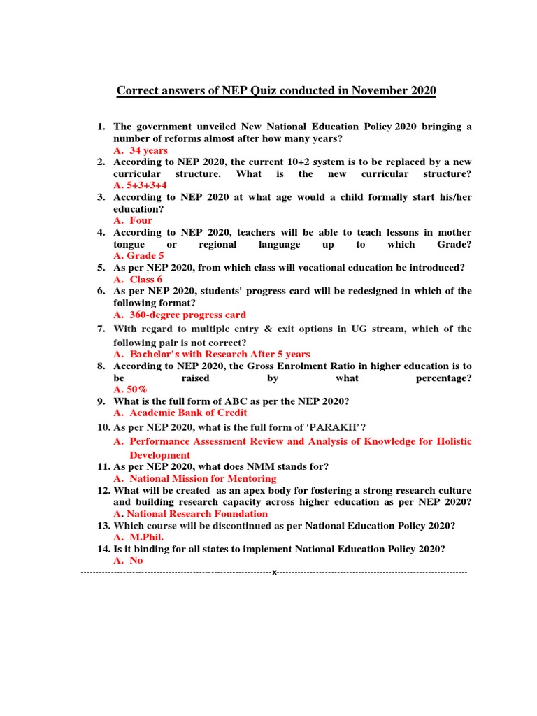 NEP 2020 Quiz Answers and Insights | PDF | Career & Growth | Business