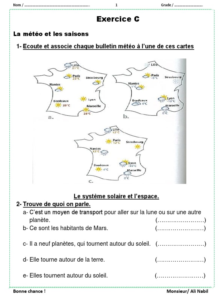 Exercice sur la météo et les saisons | PDF