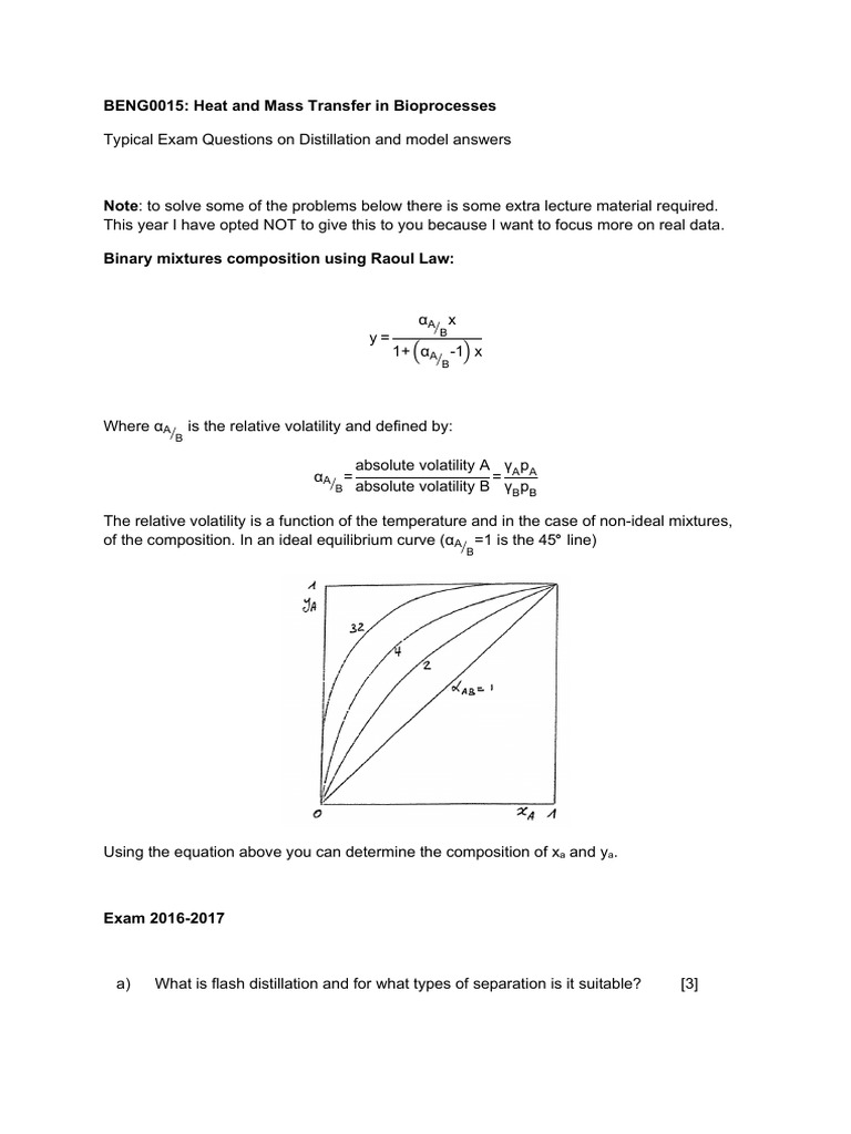 BENG0015 - Distilation Exam Questions | PDF | Distillation | Gases