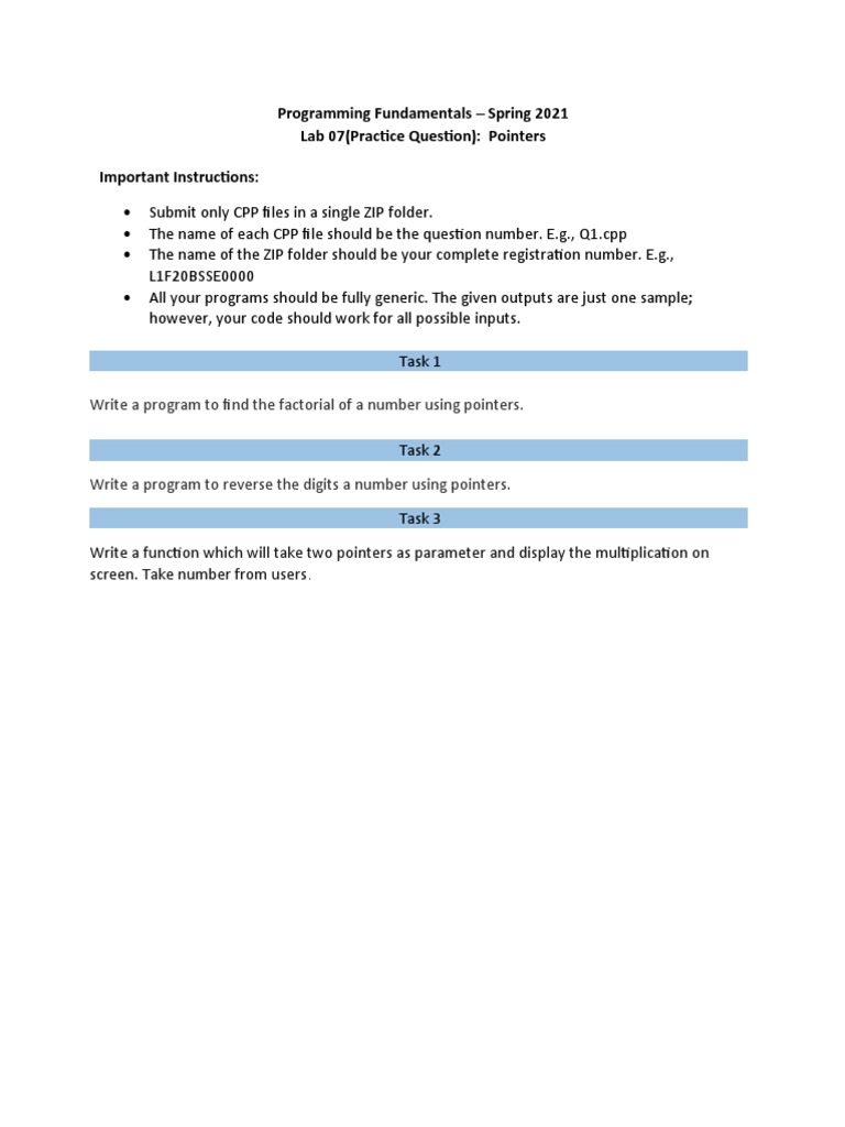 PF Lab 7 Practice Questions | PDF