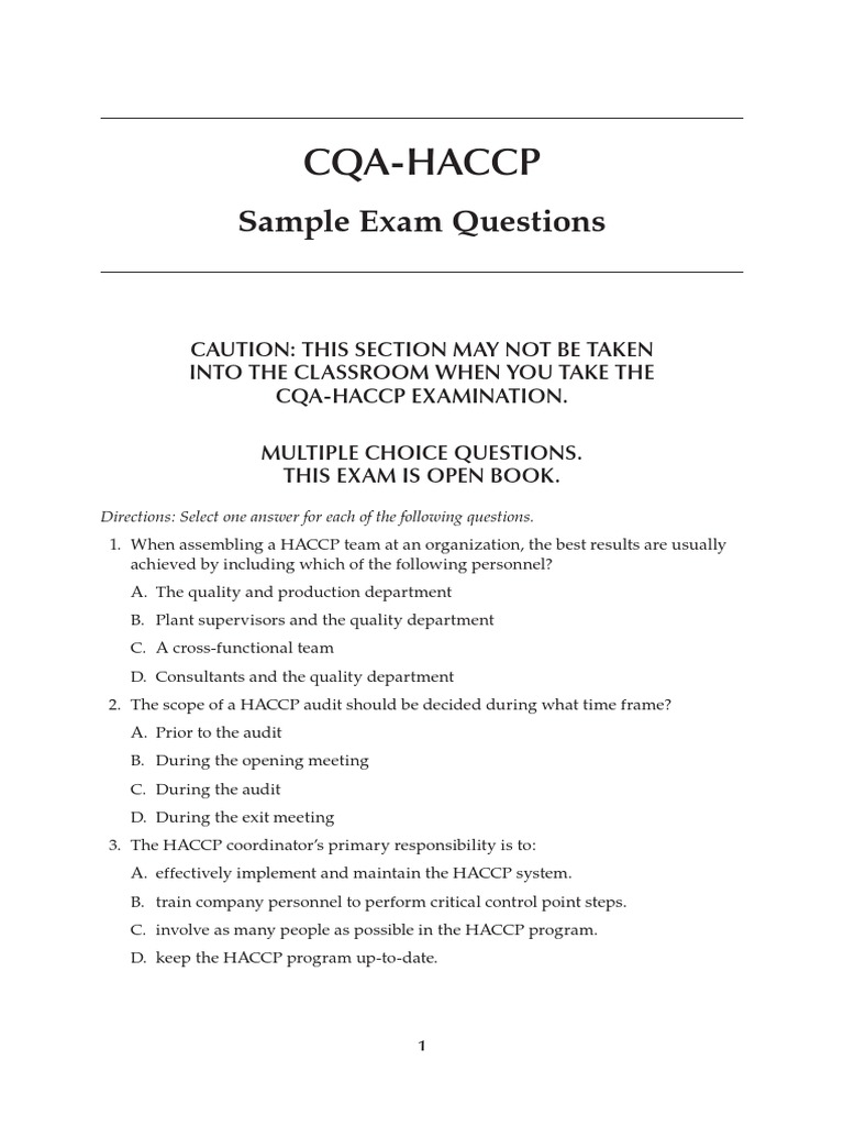 Cqa-Haccp: Sample Exam Questions | PDF | Hazard Analysis And Critical ...