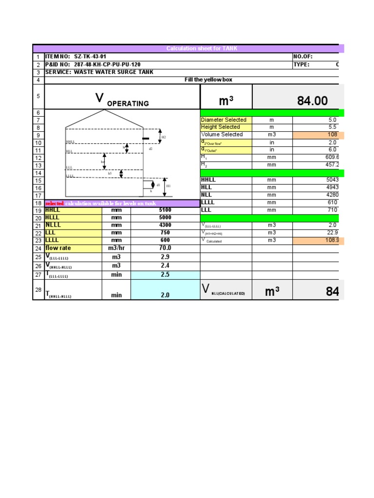 Waste Water Surge Tank Calculation Sheet | PDF | Nature