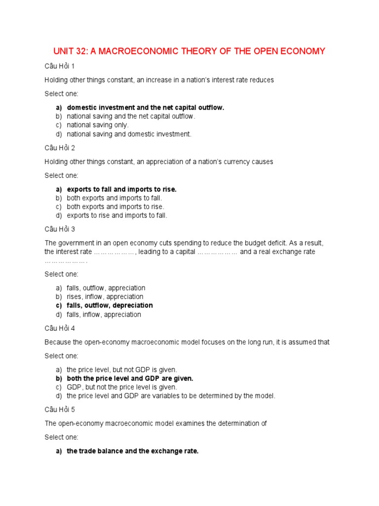 Unit 32: A Macroeconomic Theory of The Open Economy: A) Domestic ...