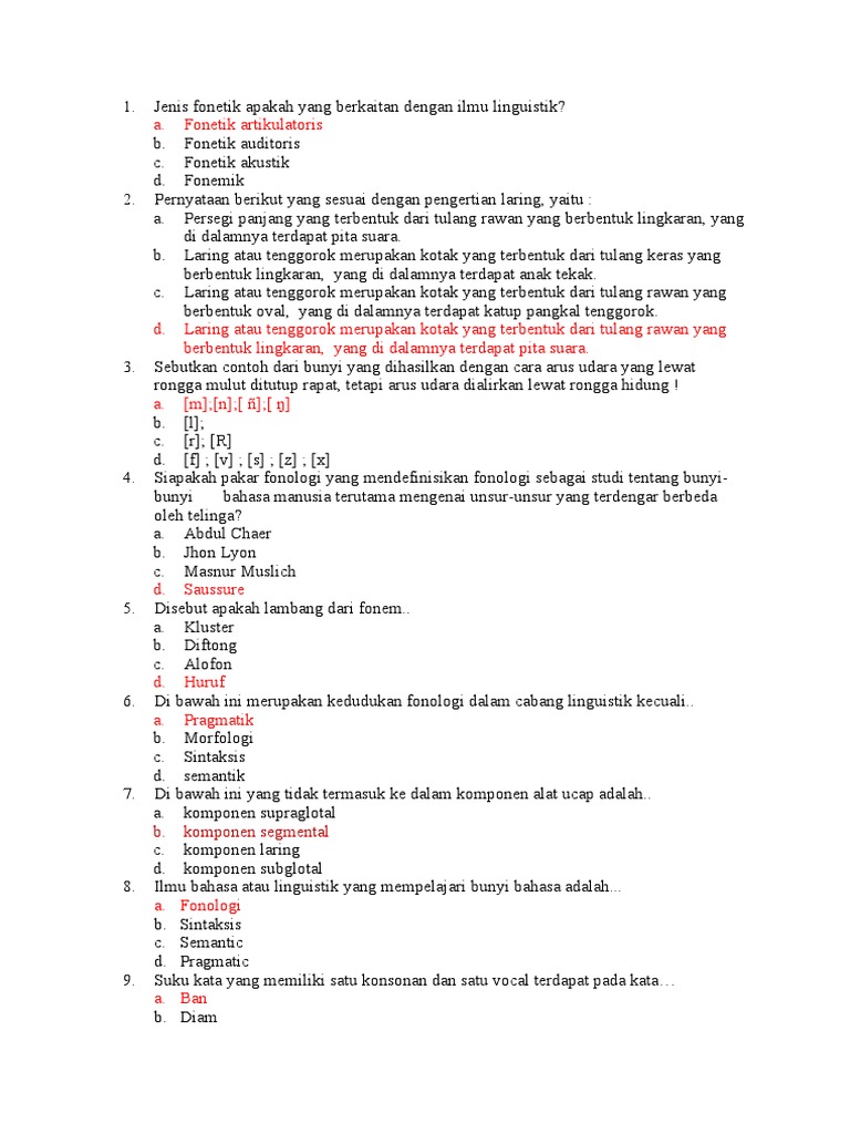 Fonetik dan Fonologi: Konsep Dasar dan Contoh Soal | PDF