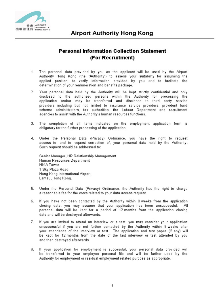 Airport Authority Hong Kong: Personal Information Collection Statement ...