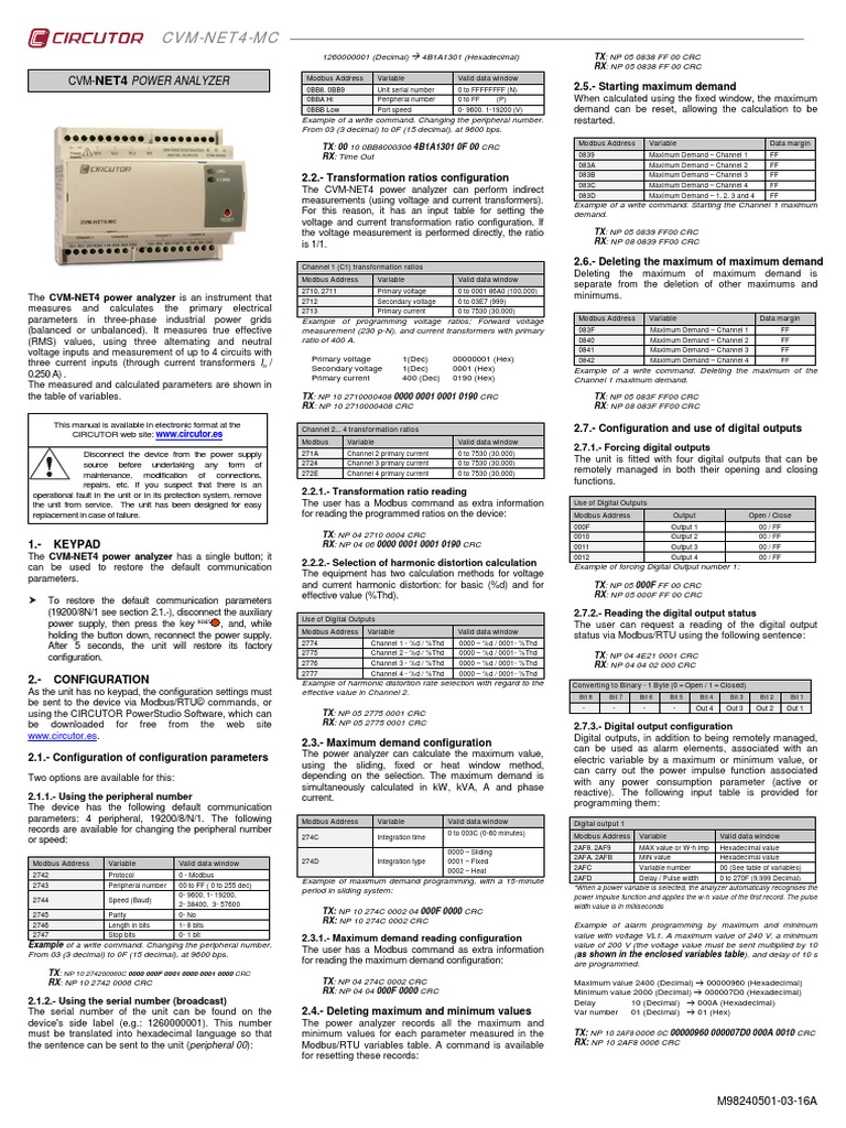 Circutor CVM-NET4 en Manual | PDF | Bit | Ac Power