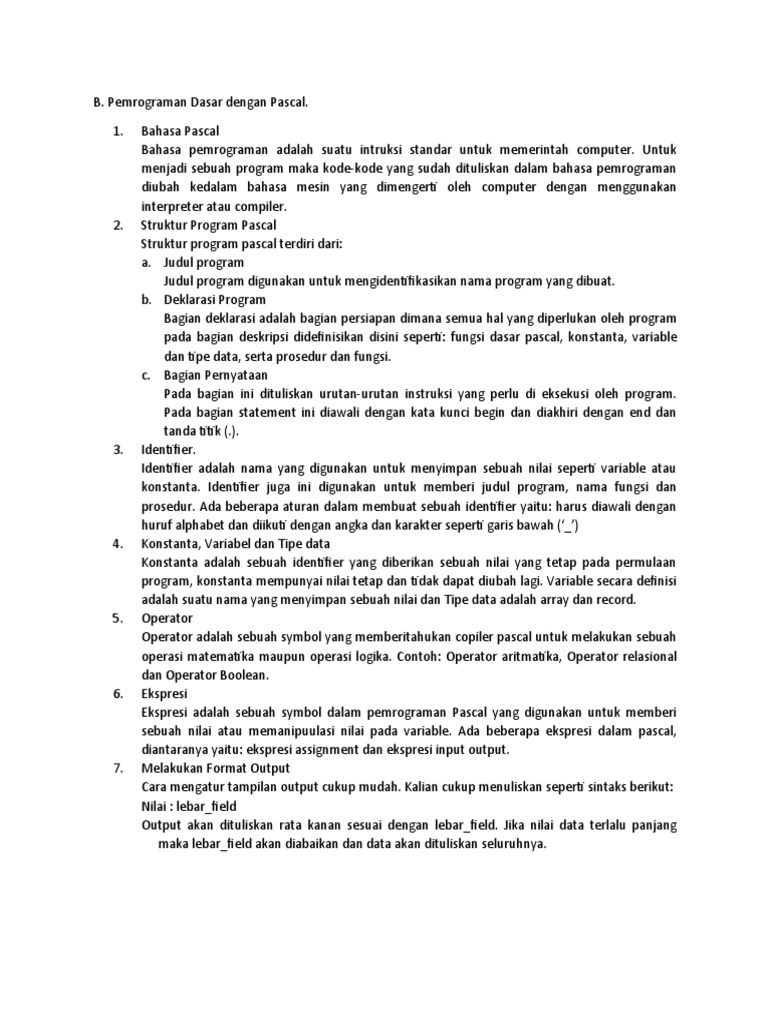 Pemrograman Dasar Pascal | PDF