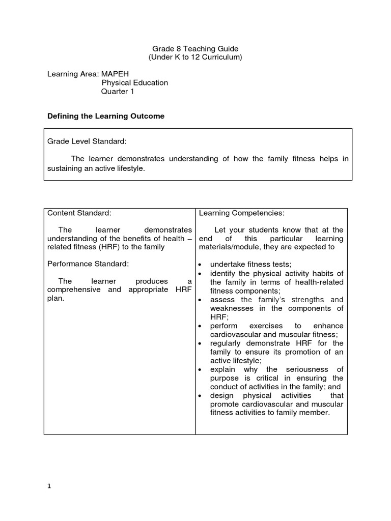 Grade 8 MAPEH Physical Education Guide | PDF | Physical Fitness | Body ...