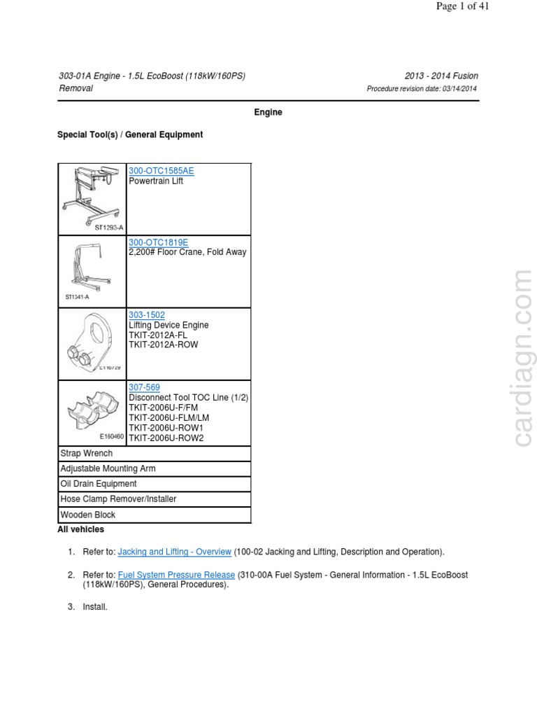 Engine Special Tool (S) / General Equipment: 303-01A Engine - 1.5L ...