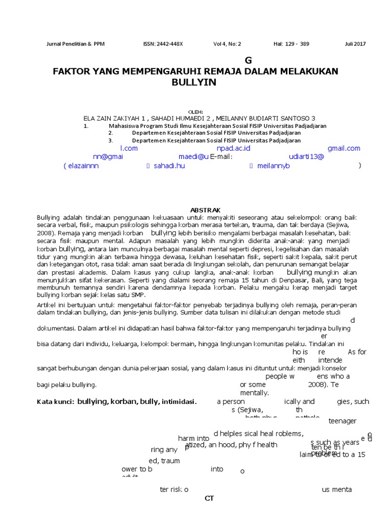 Faktor Penyebab Bullying Remaja | PDF