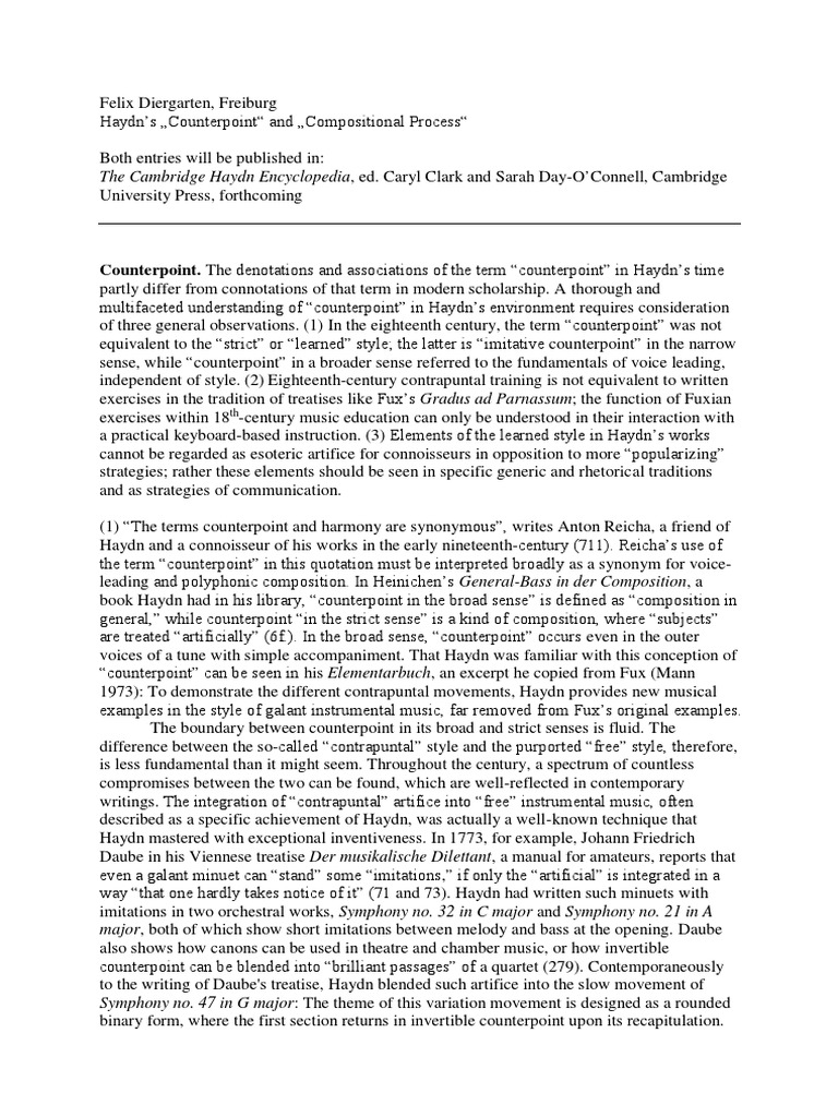 Haydns Counterpoint and Compositional PR | PDF | String Quartet | Music ...