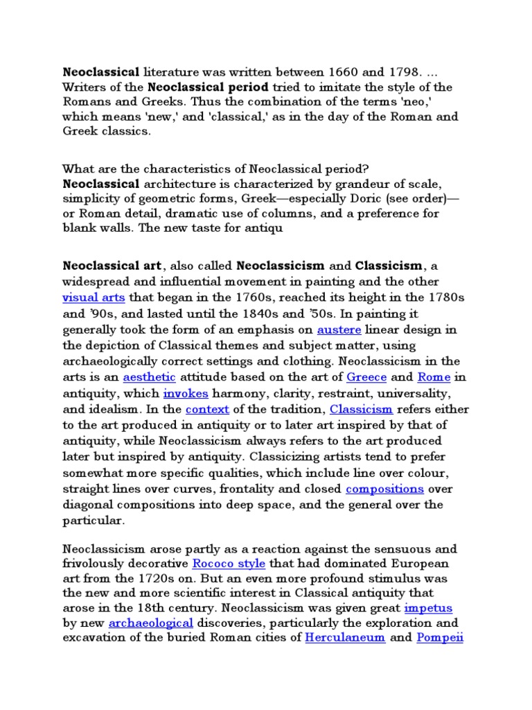 Neoclassical Literature Was Written Between 1660 and 1798. .. | PDF ...