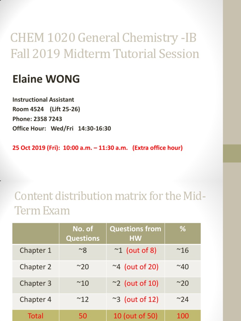 Tutorial-Midterm - CHEM 1020 General Chemistry - IB - Ans | PDF ...