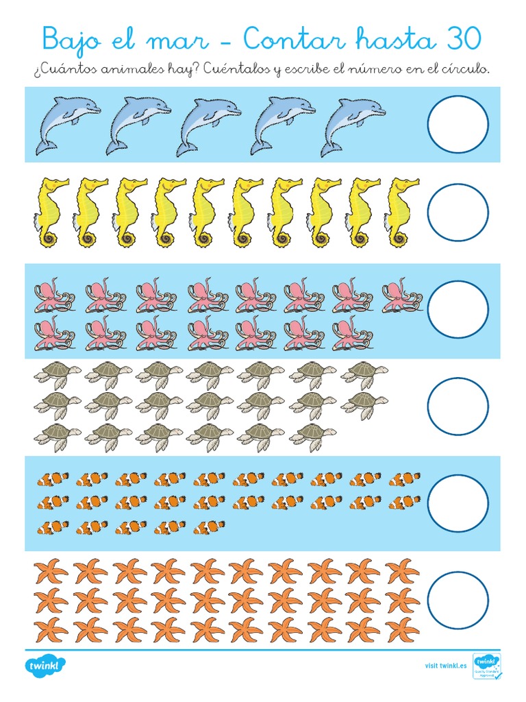 Ficha de Actividad Bajo El Mar - Contar Hasta 30 | PDF