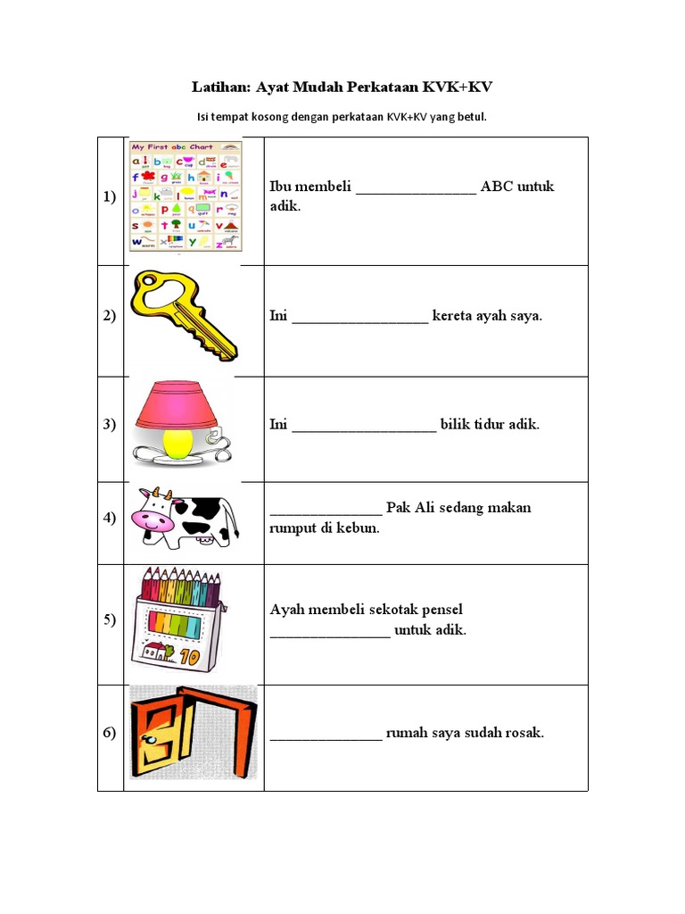 Latihan Ayat Mudah KVK+KV | PDF