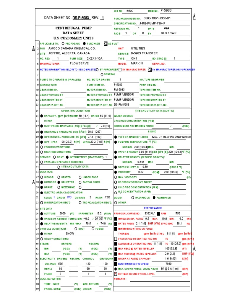 Data Sheet No. Ds-P-5983 Rev. 1: Centrifugal Pump Data Sheet U.S ...