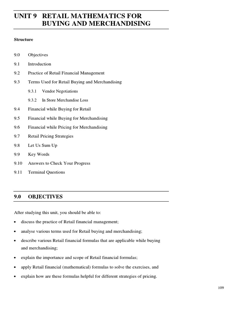 Unit 9 Retail Mathematics For Buying and Merchandising: Structure | PDF ...