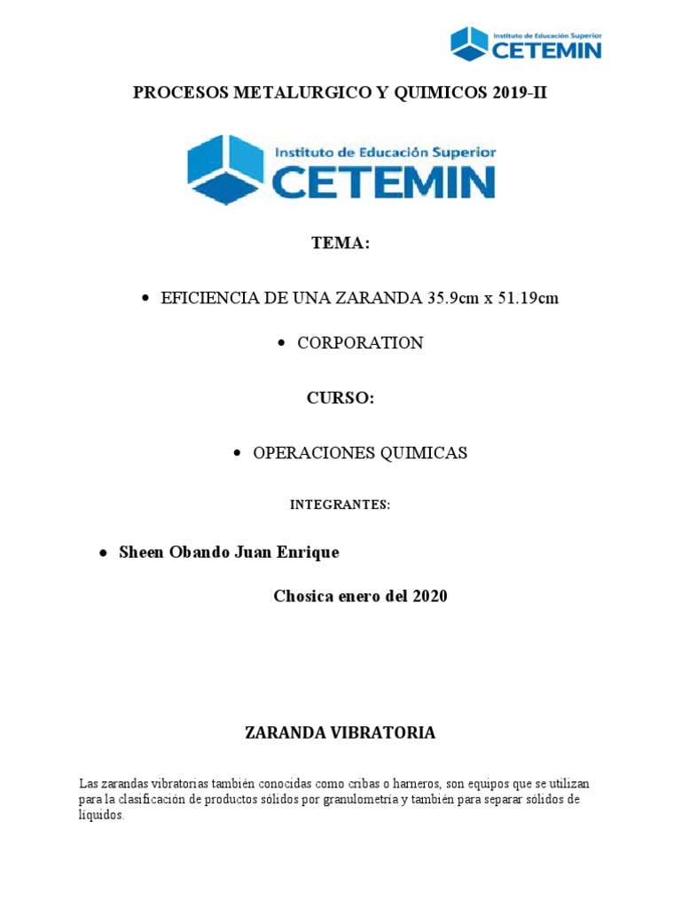 Informe de Eficiencia Zaranda Vibratoria | PDF | Materiales | Naturaleza