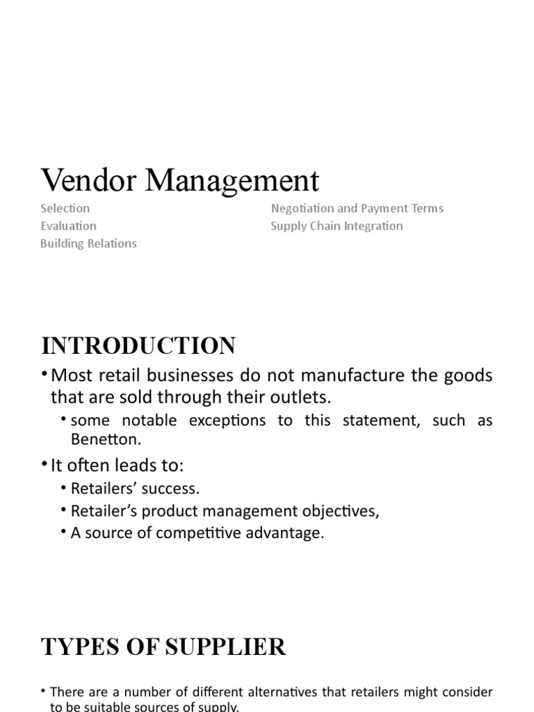 Session 5 Vendor Management | PDF | Supply Chain | Retail