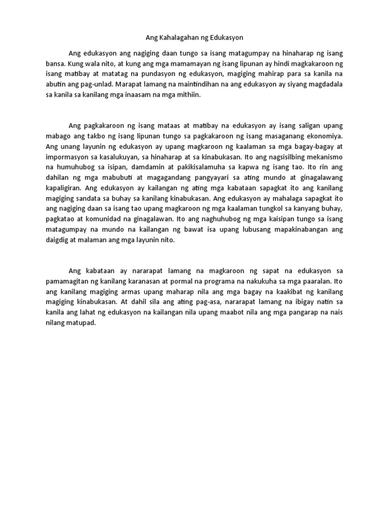 Ang Kahalagahan NG Edukasyon | PDF