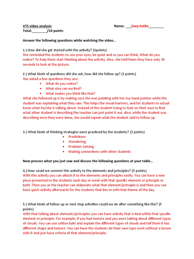 Vts Video Analysis Worksheet Doc by Zoey Katke | PDF | Teaching ...