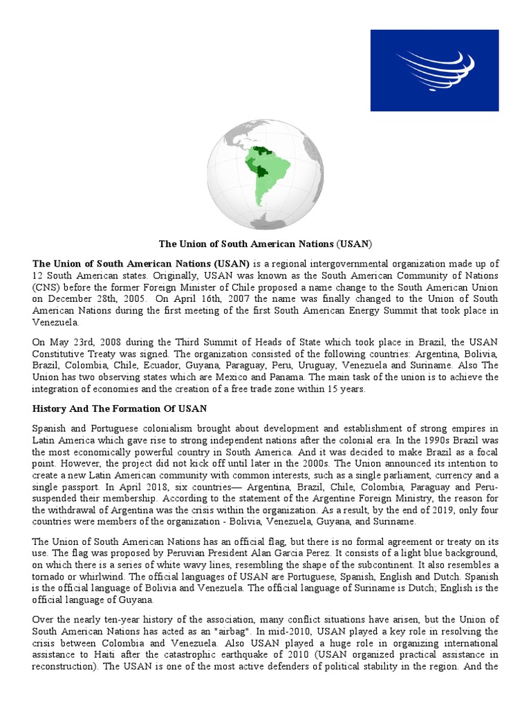 The Union of South American Nations (USAN) | PDF | South America ...