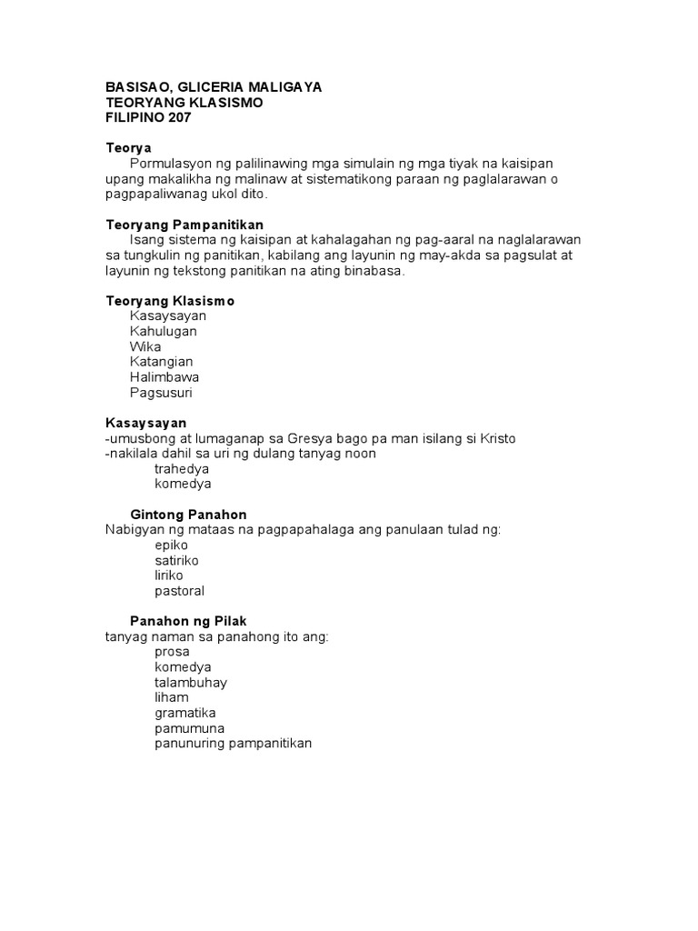 BASISAO Teoryang Klasismo | PDF