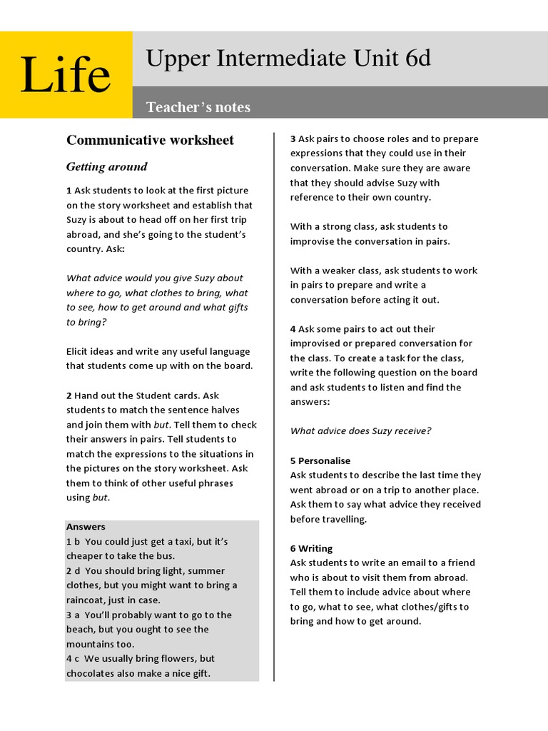 Life Life: Upper Intermediate Unit 6d | PDF | Communication